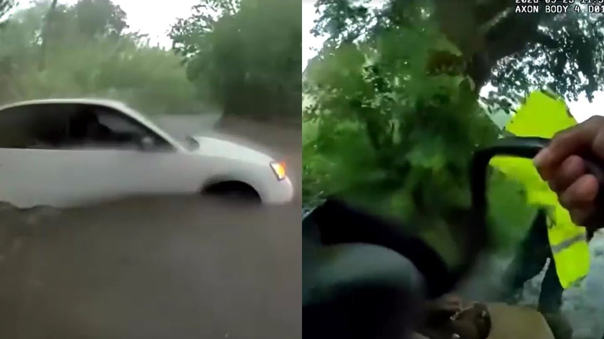 Policial resgata recém-nascido de carro preso em enchente; câmera ...